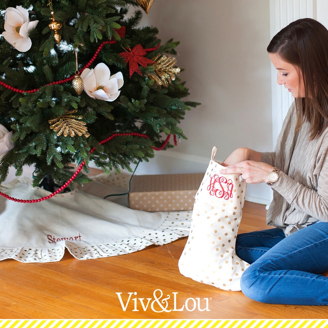 Gold Dot Tree Skirt, Monogram Tree Skirt, Christmas Tree Skirt, Tree ...