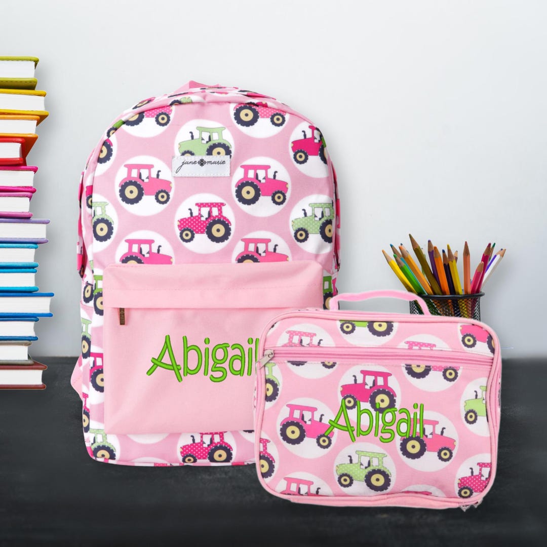 Pink Tractor Girls Personalized Backpack Set, Monogram Backpack ...