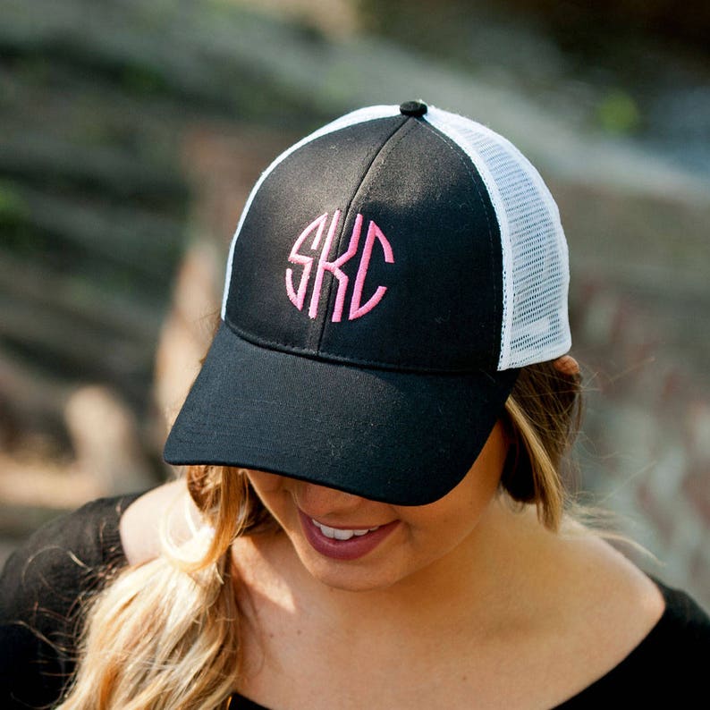 Monogram Trucker Hat, Hot Pink Hat, Mint Trucker, Navy Trucker, Coral ...