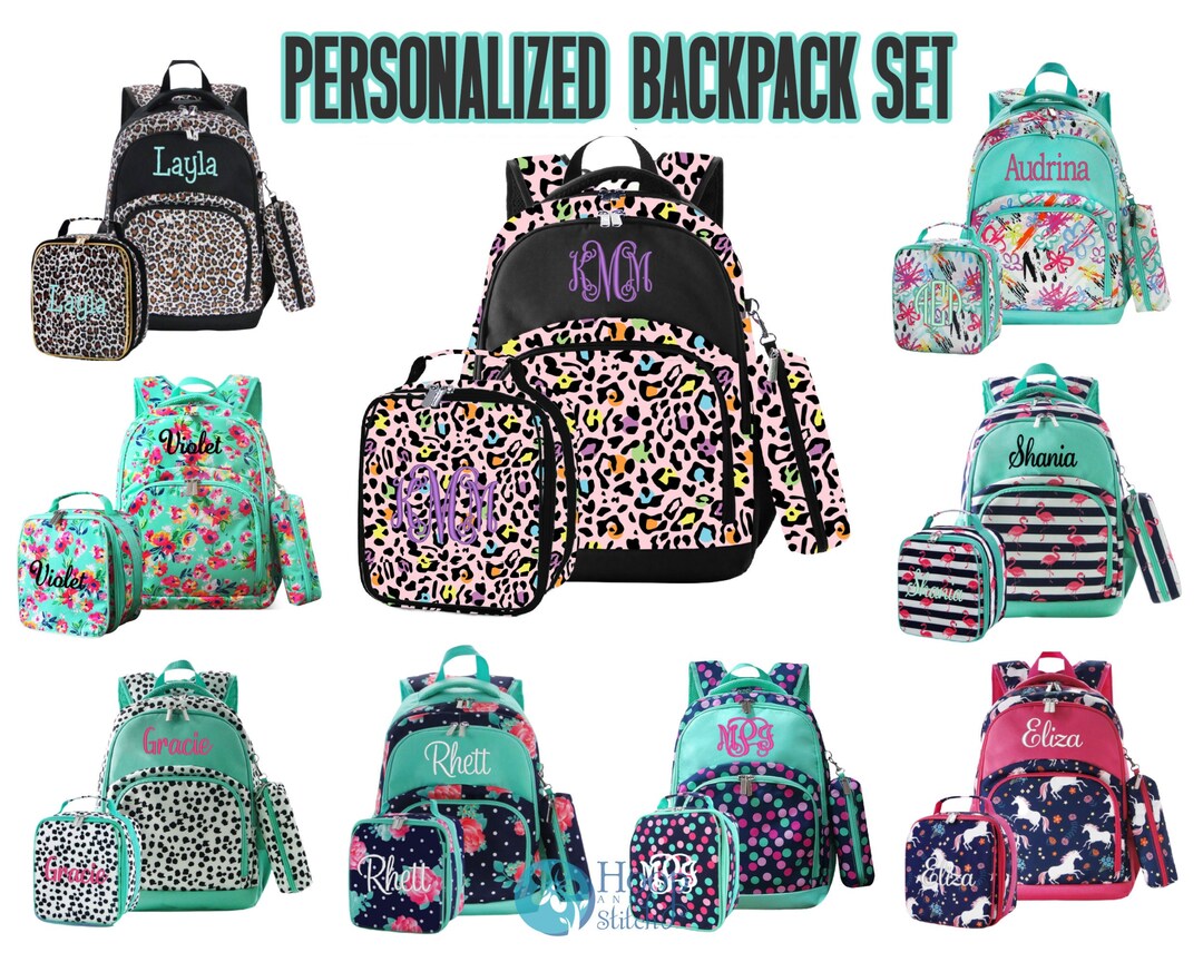 Kids Personalized Backpack Set, Monogram Backpack, Monogram Lunch Bag ...
