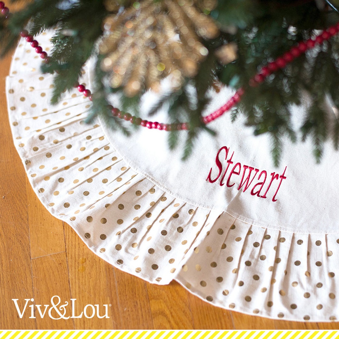 Gold Dot Tree Skirt, Monogram Tree Skirt, Christmas Tree Skirt, Tree ...