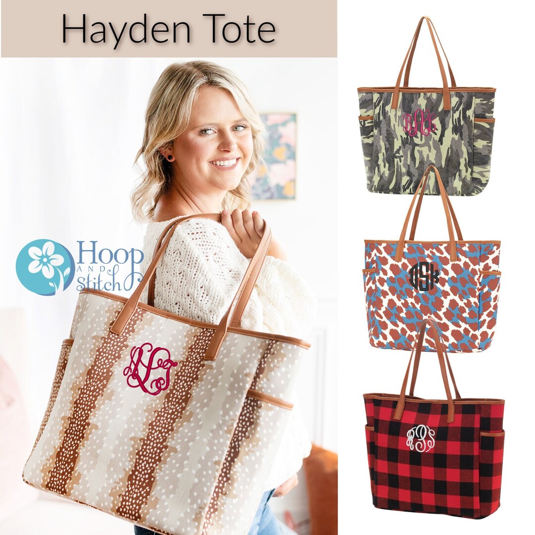 Hayden Plaid Tote, Structured Tote Bag, Monogram Buffalo Plaid Tote ...