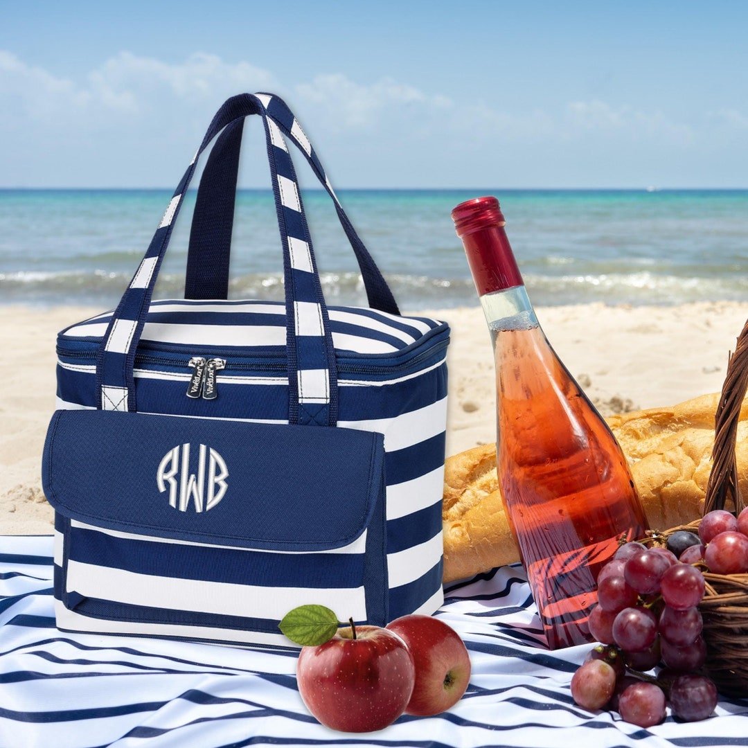 Viv & Lou® Striped Cooler Tote With Monogram, Personalized Cooler, Hot ...