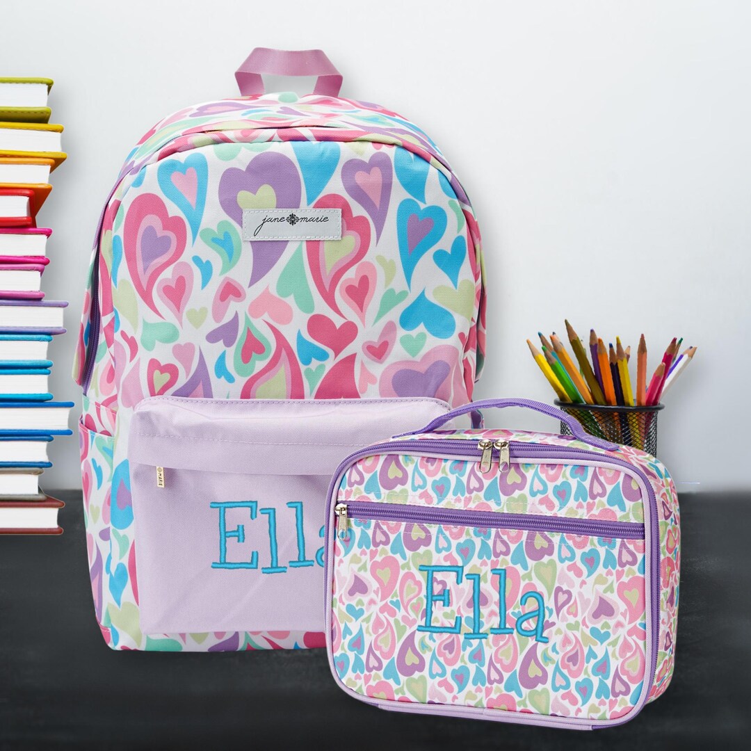 Hearts Girls Personalized Backpack Set, Monogram Backpack, Monogram ...