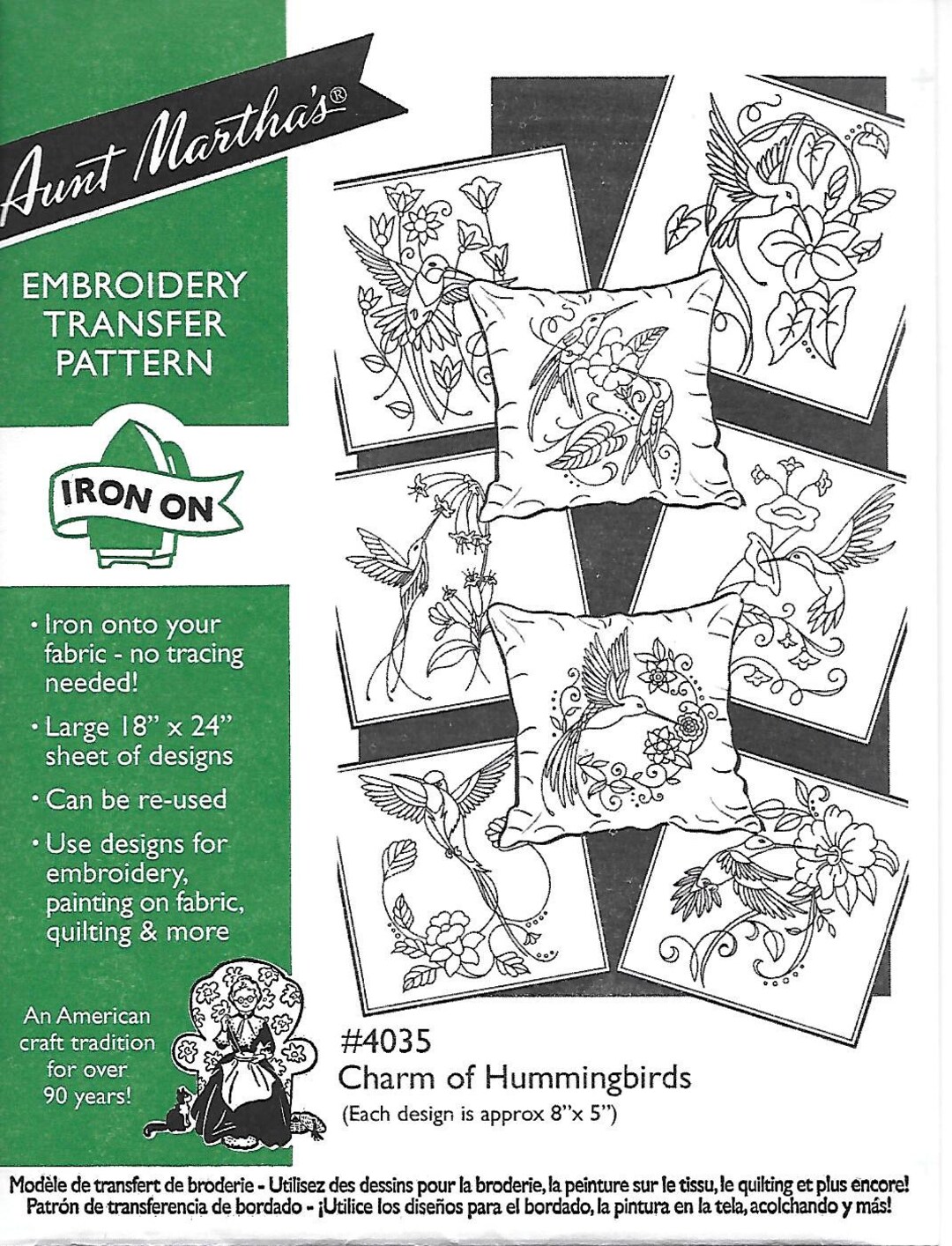 Charm of Hummingbirds, Embroidery Pattern Aunt Martha's 3213 Hot Iron ...