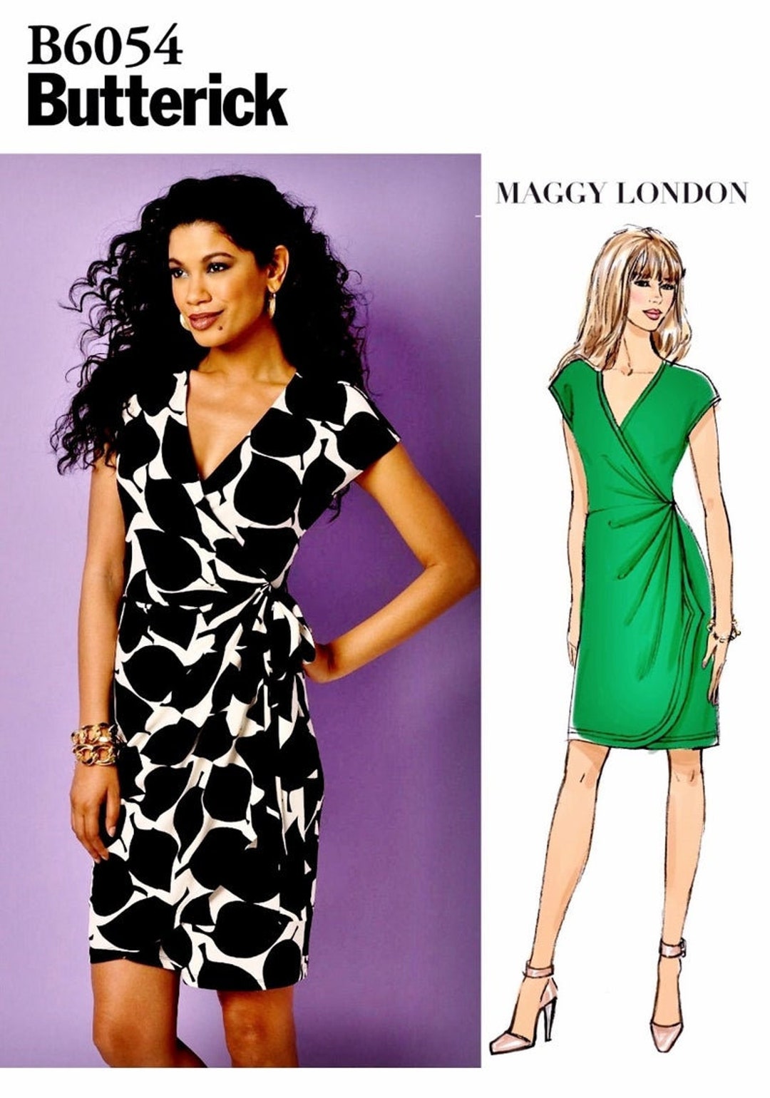 Misses' Stretch Knit WRAP DRESS Sewing Pattern, Butterick B6054, Size 6 ...