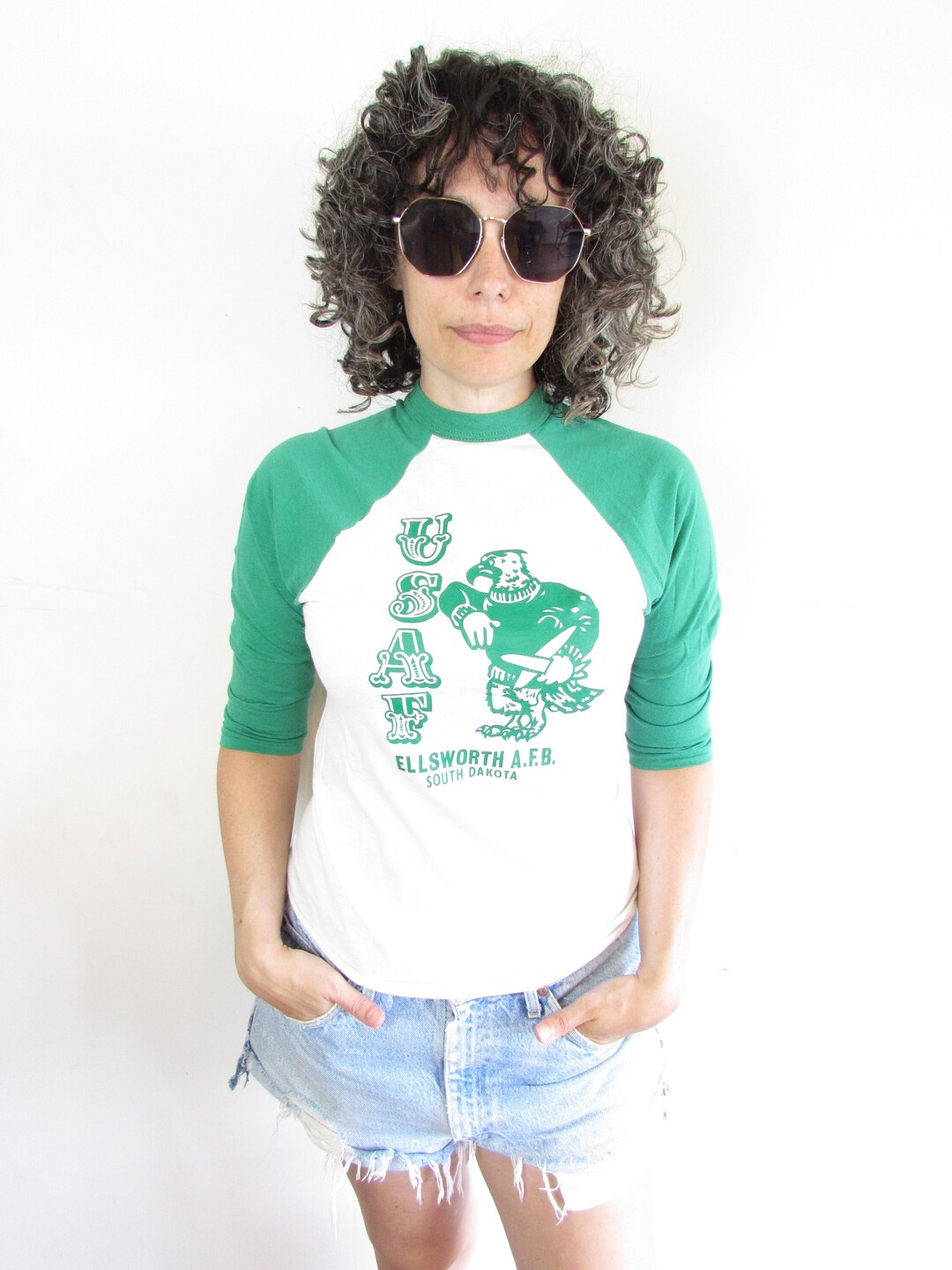 Vintage USAF T Shirt 1980sgreen and White Raglan Air Force Base ...