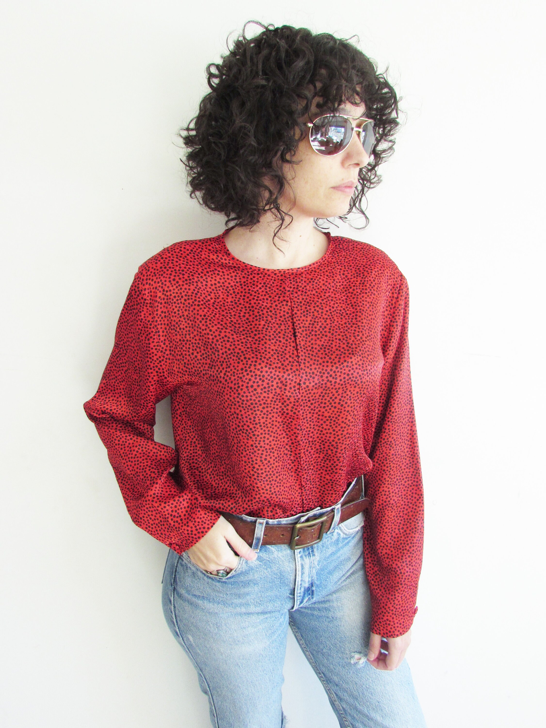 Vintage 1980s Evan Picone Red and Black Polka Dot Animal Print | Etsy