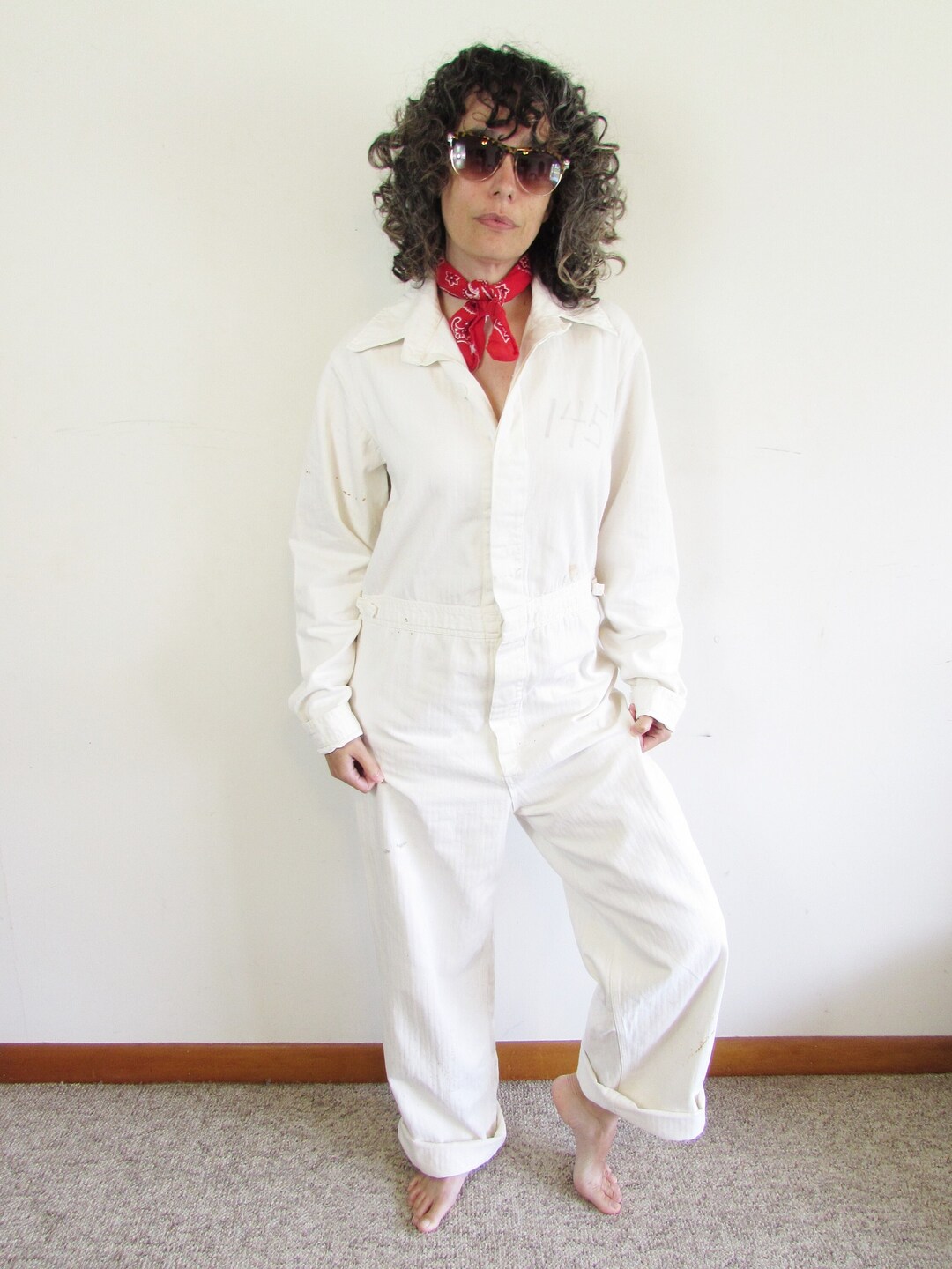 Vintage White Coveralls 1950s White Herringbone Free Land Sanforized ...
