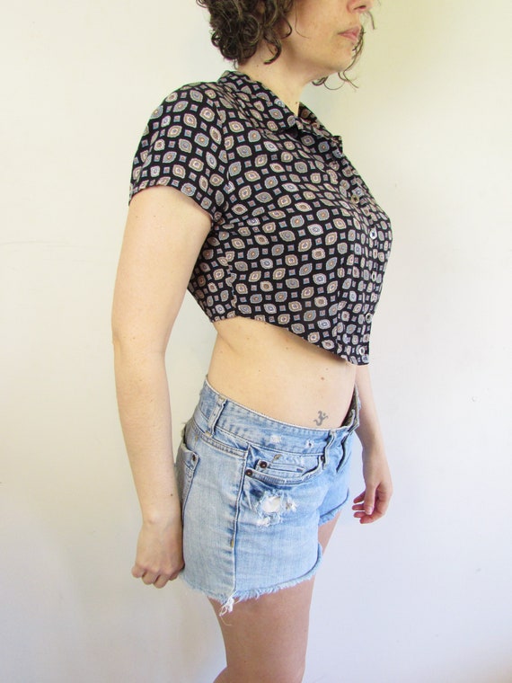 Vintage Crop Top 1990s Y2K Mossimo Black Funky Print … - Gem