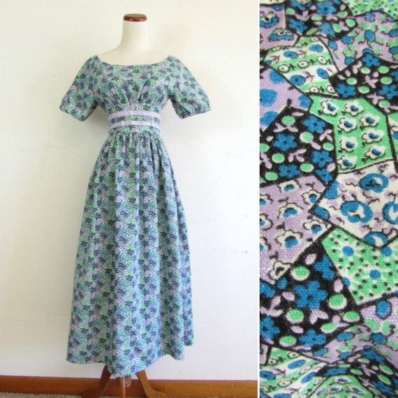 Vintage Patchwork Print Dress 1970s Vintage Handmade … - Gem