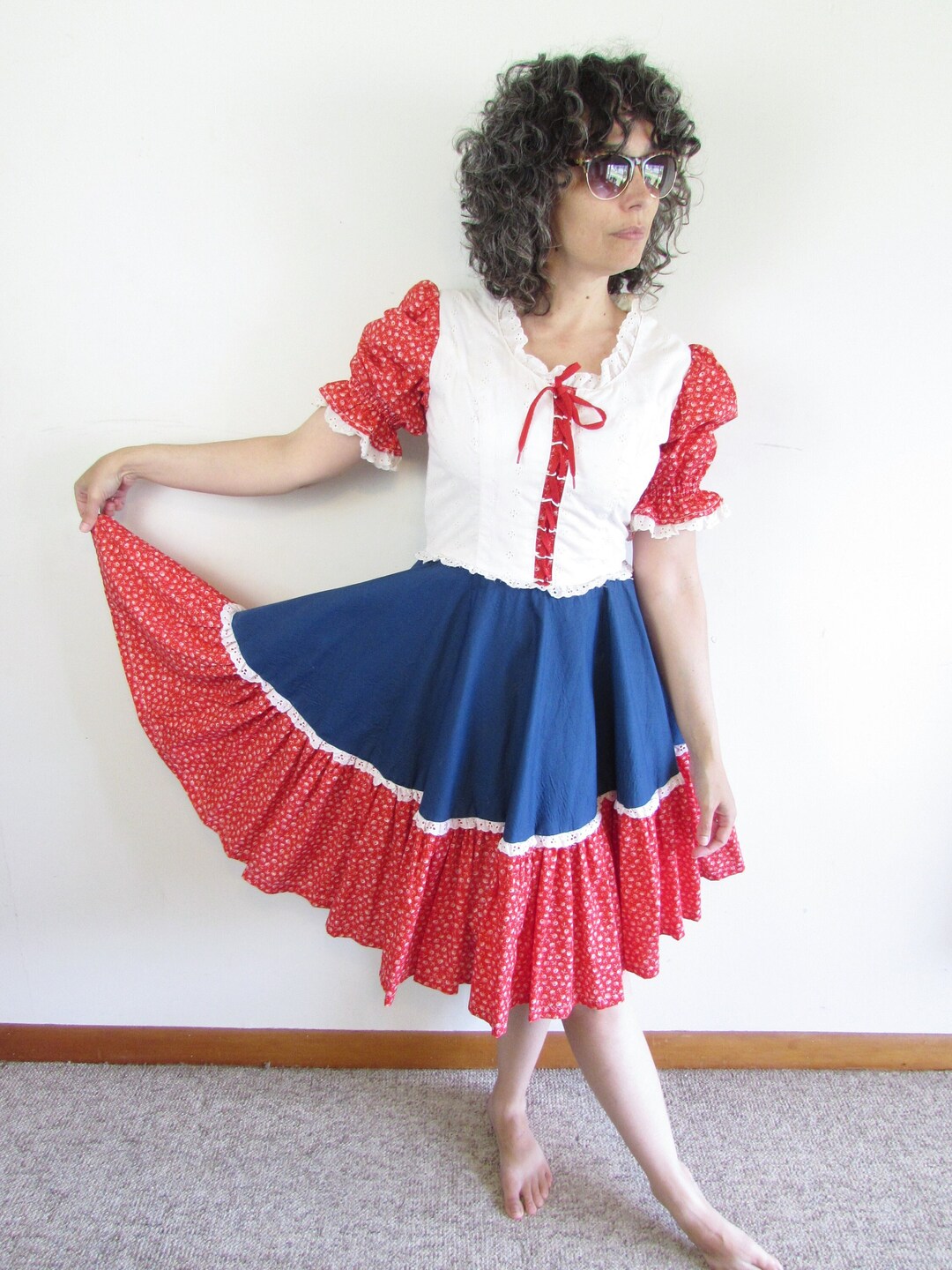 Vintage Square Dancing Dress 1970s 1980s Vintage Handmade Red White ...