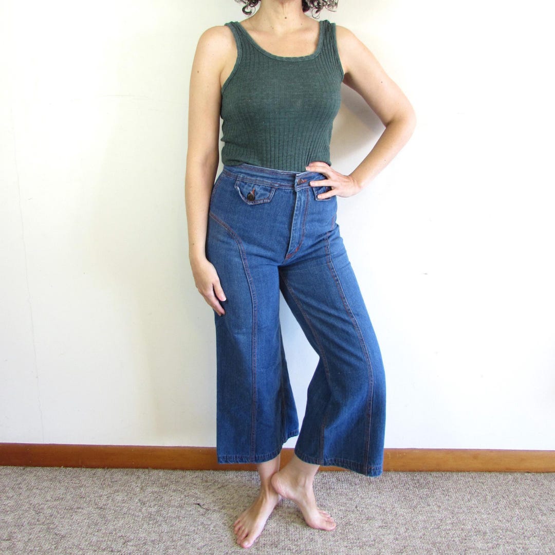 Vintage 1970s Braxton Saddle Back High Waist Wide Bell Bottom Jeans ...