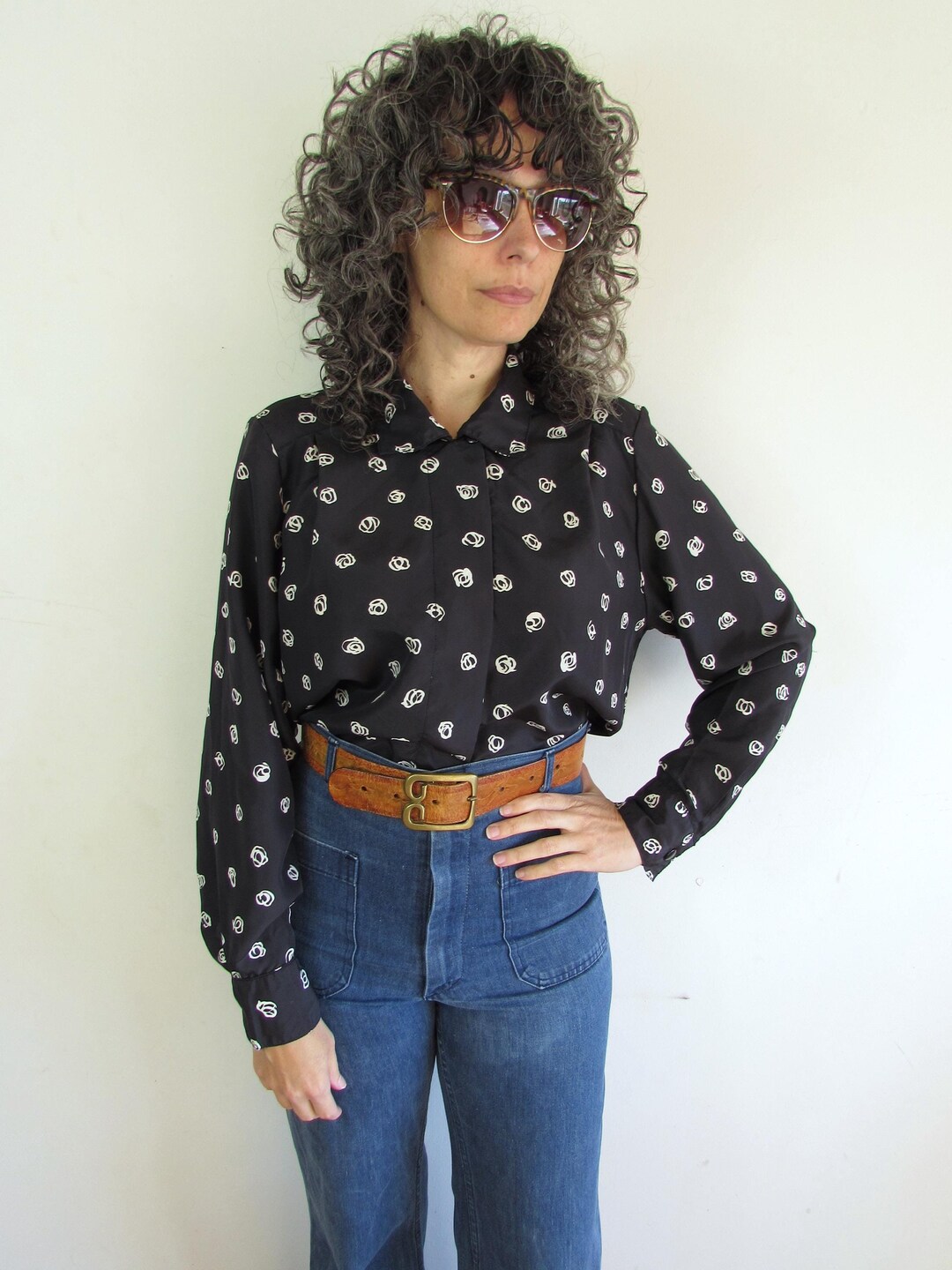 Vintage 1980s Apostrophe Black and White Abstract Circle Blouse M L - Etsy