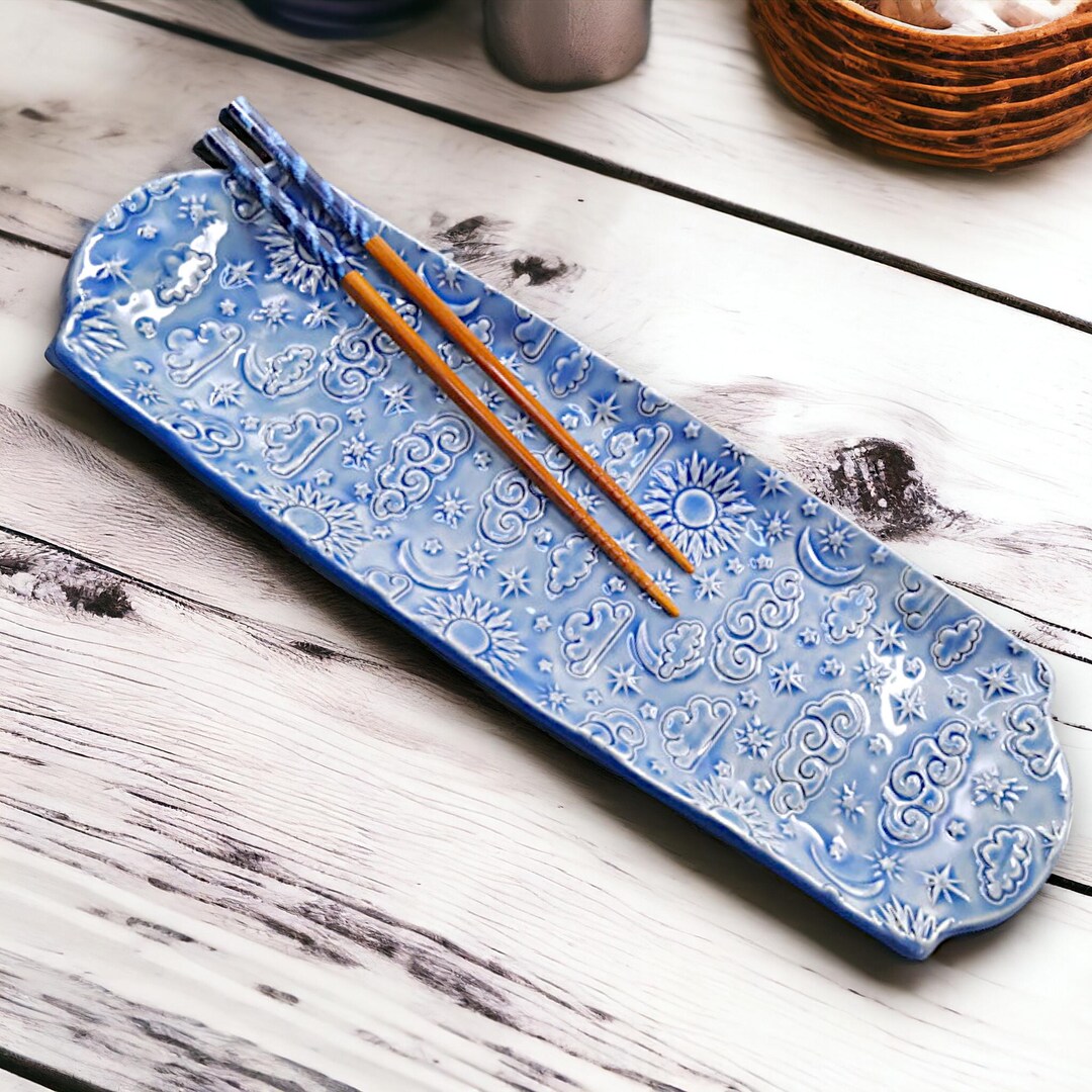 Light Blue Pottery Plate, Celestial Snack Tray, Dessert Dish, Blue Home ...