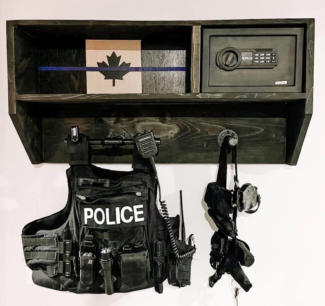 Wooden Duty Rack Cubby With Safe | Solid Wood Vest and Belt Organizer ...