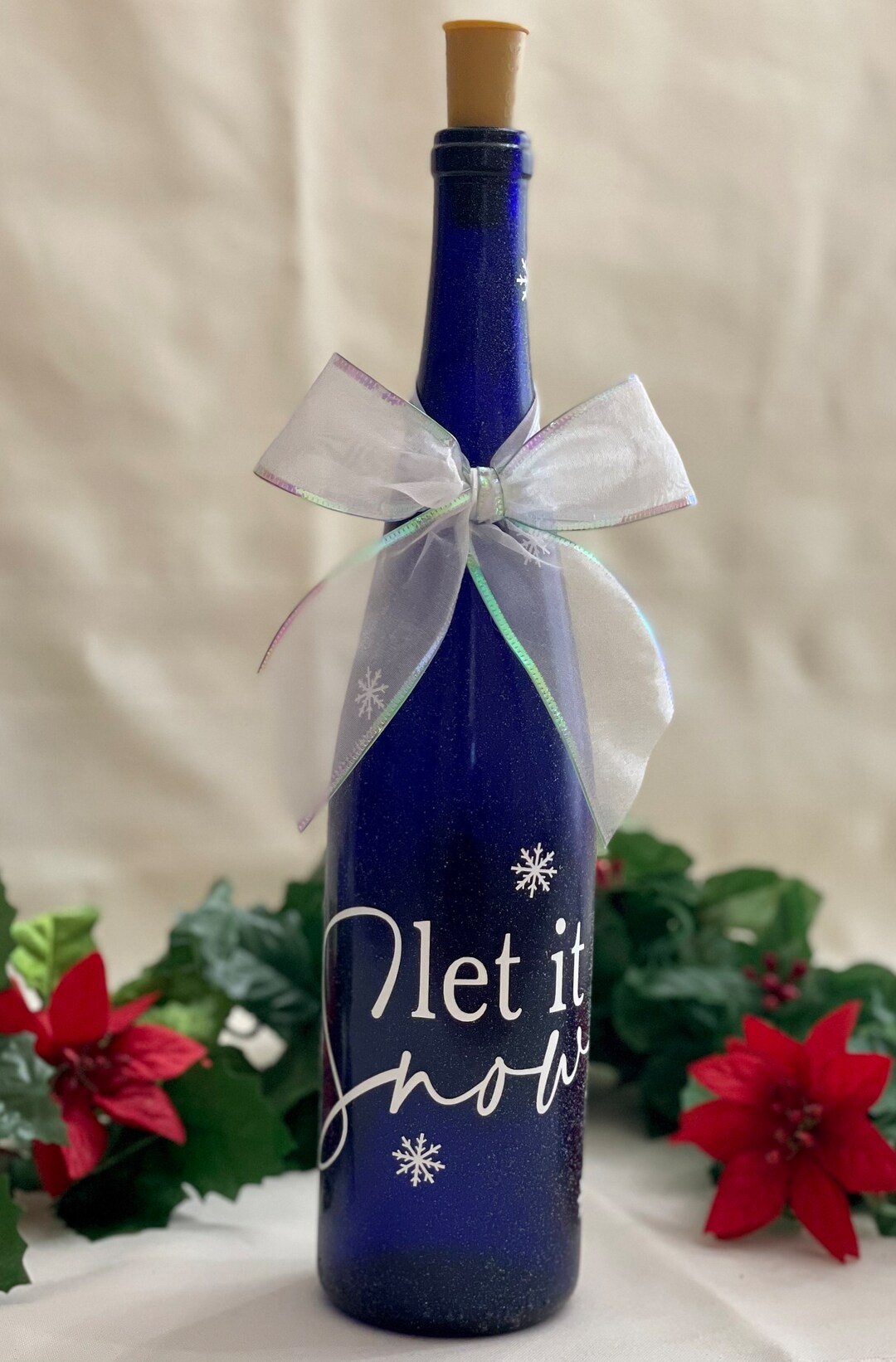 Cobalt Blue Wine Bottle “let It Snow” and Cork Lights - Etsy
