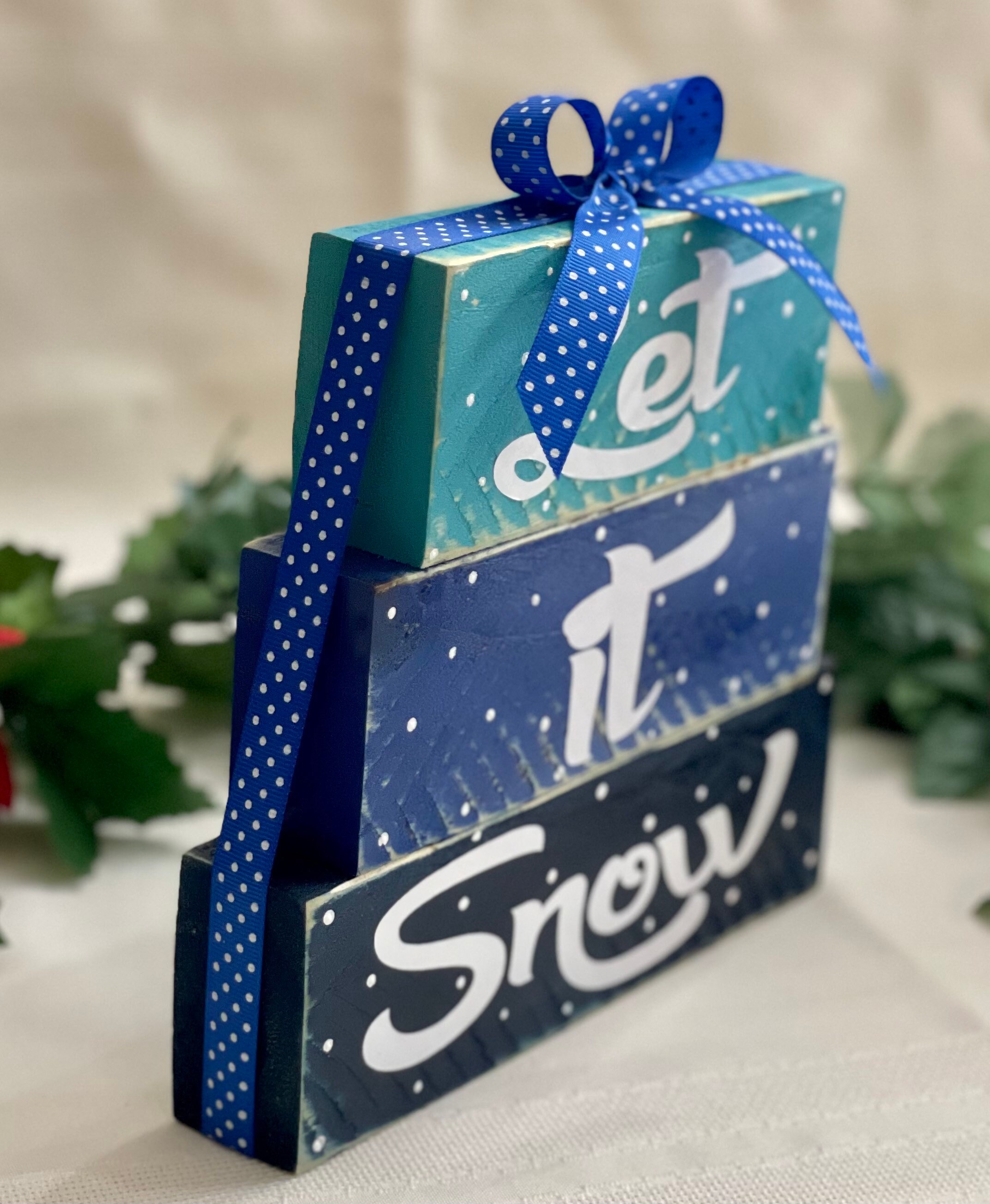 Let It Snow Christmas Decor Wood Stacked Block Sign With Ribbon - Etsy