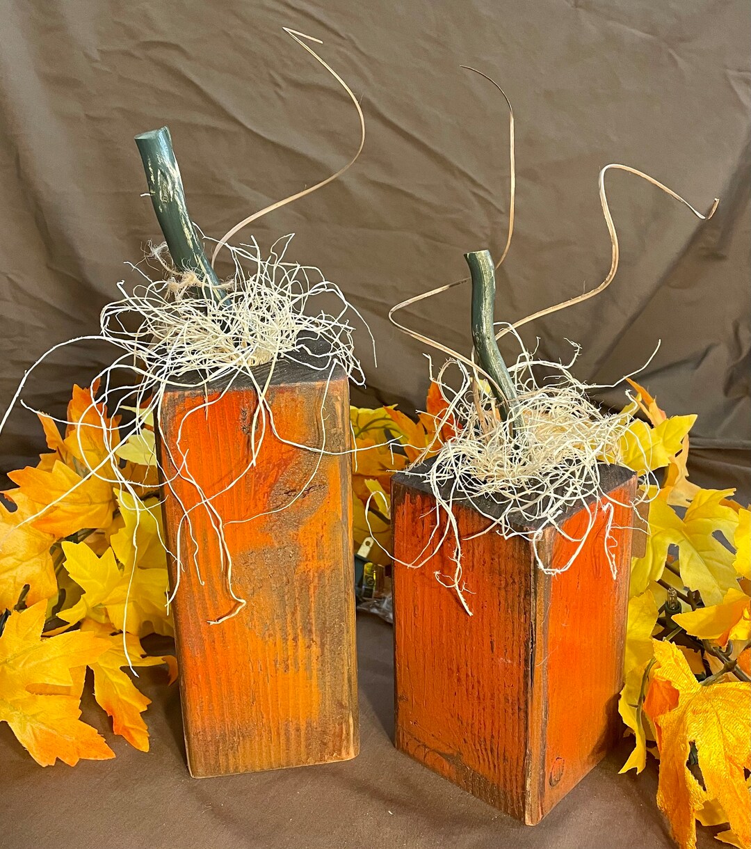 Pumpkin Patch Set of 2 Wooden Pumpkin Blocks Fall Decor - Etsy