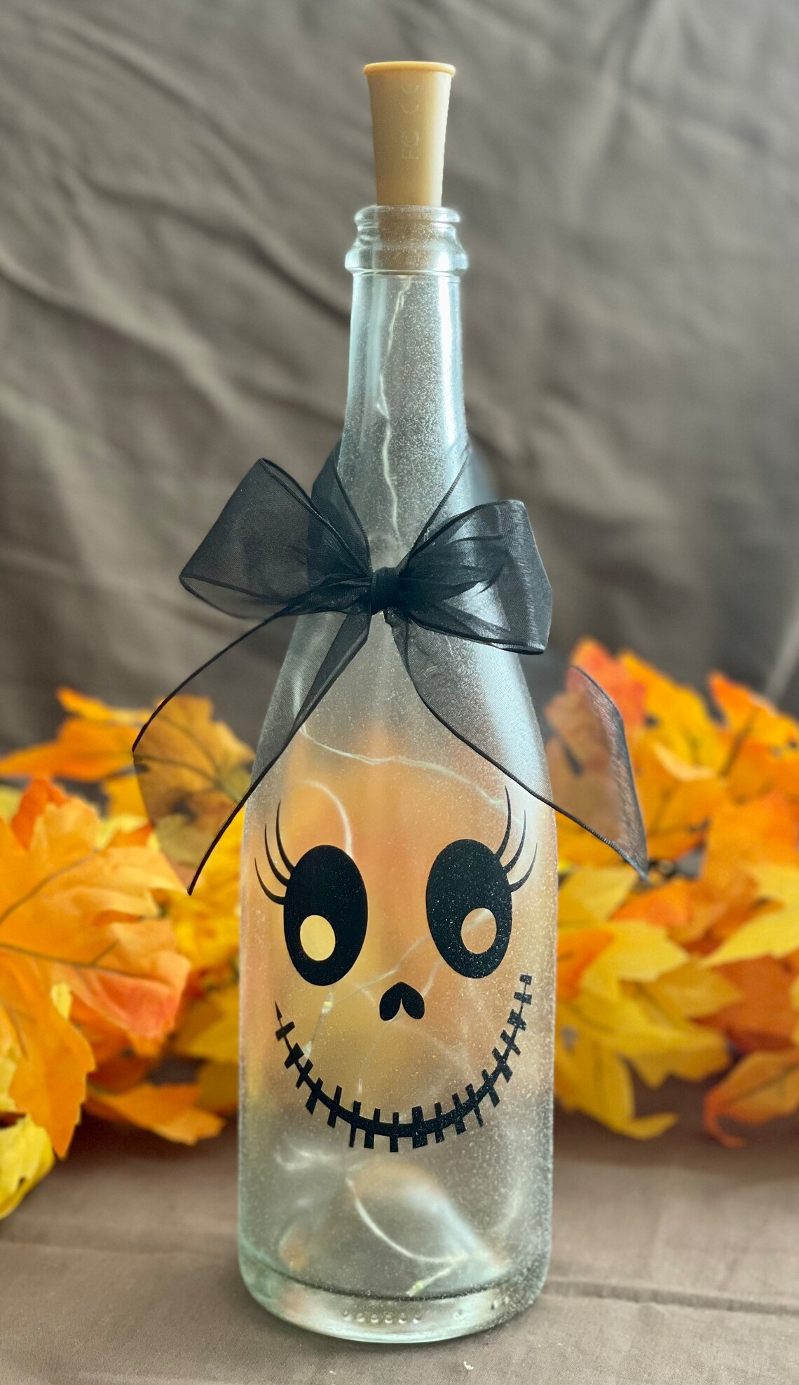 Halloween Wine Bottle “ms. Skeleton” With Colored Cork Lights - Etsy