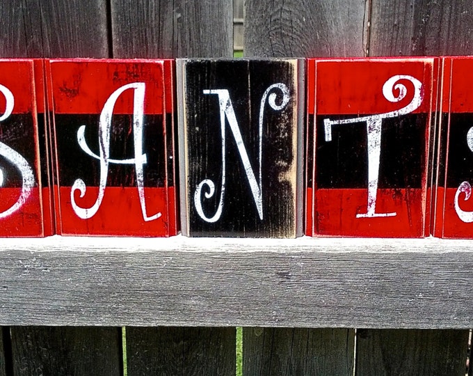 SANTA Belt Christmas Decor Wood Blocks Santa Clause Holiday Decorations ...