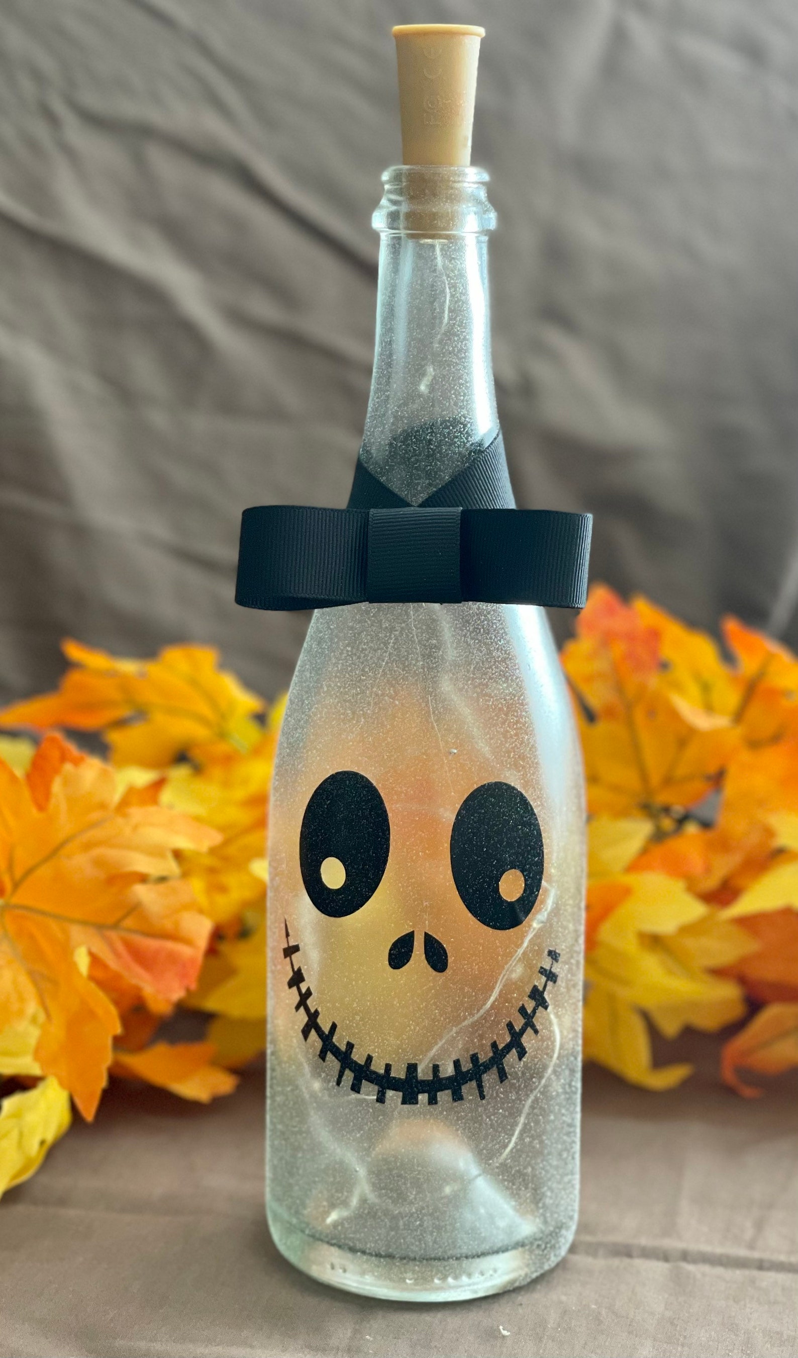 Halloween Wine Bottle “mr. Skeleton” With Cork Lights - Etsy