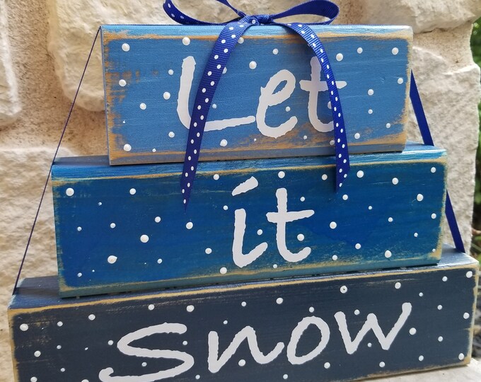 Let It Snow Christmas Decor Wood Stacked Block Sign With - Etsy