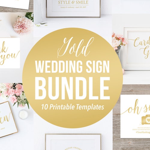 Gold Wedding Signage Bundle Wedding Signs Printable Gold | Etsy