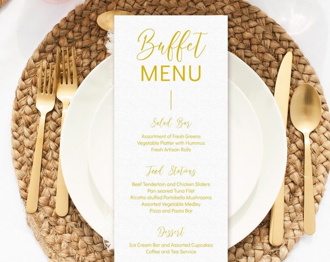 Gold Wedding Menu Template, Buffet Menu Cards, Editable, DIY, Modern - Etsy