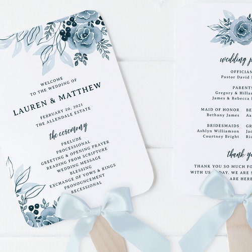 Dusty Blue Wedding Program Template Folded Wedding Ceremony - Etsy