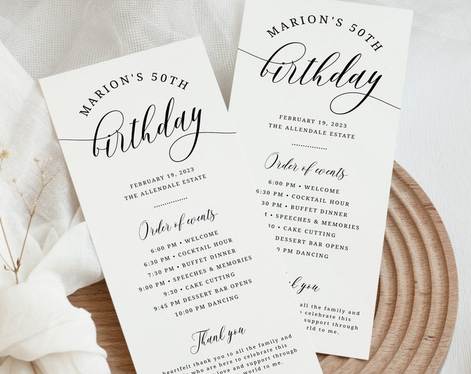 Birthday Program Template, Birthday Itinerary Template, Editable ...