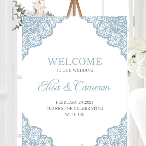 Welcome Wedding Sign Blue and Gold Welcome Wedding Sign Blue - Etsy