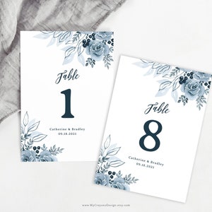 Dusty Blue Table Numbers Template Wedding Printable Blue - Etsy