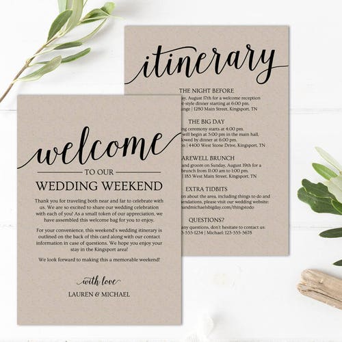 Wedding Welcome Card Template Wedding Welcome Bag Note - Etsy