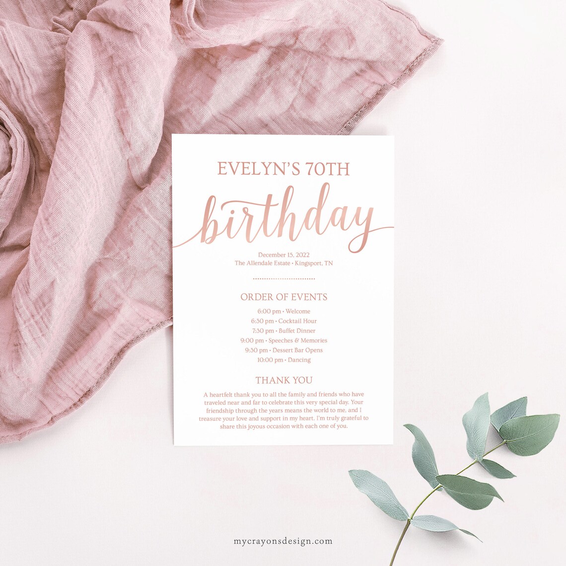 Birthday Program Template Rose Gold Birthday Party Editable - Etsy