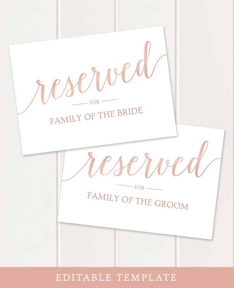 Reserved Table Sign Template Reserved Sign Wedding Rose Gold - Etsy