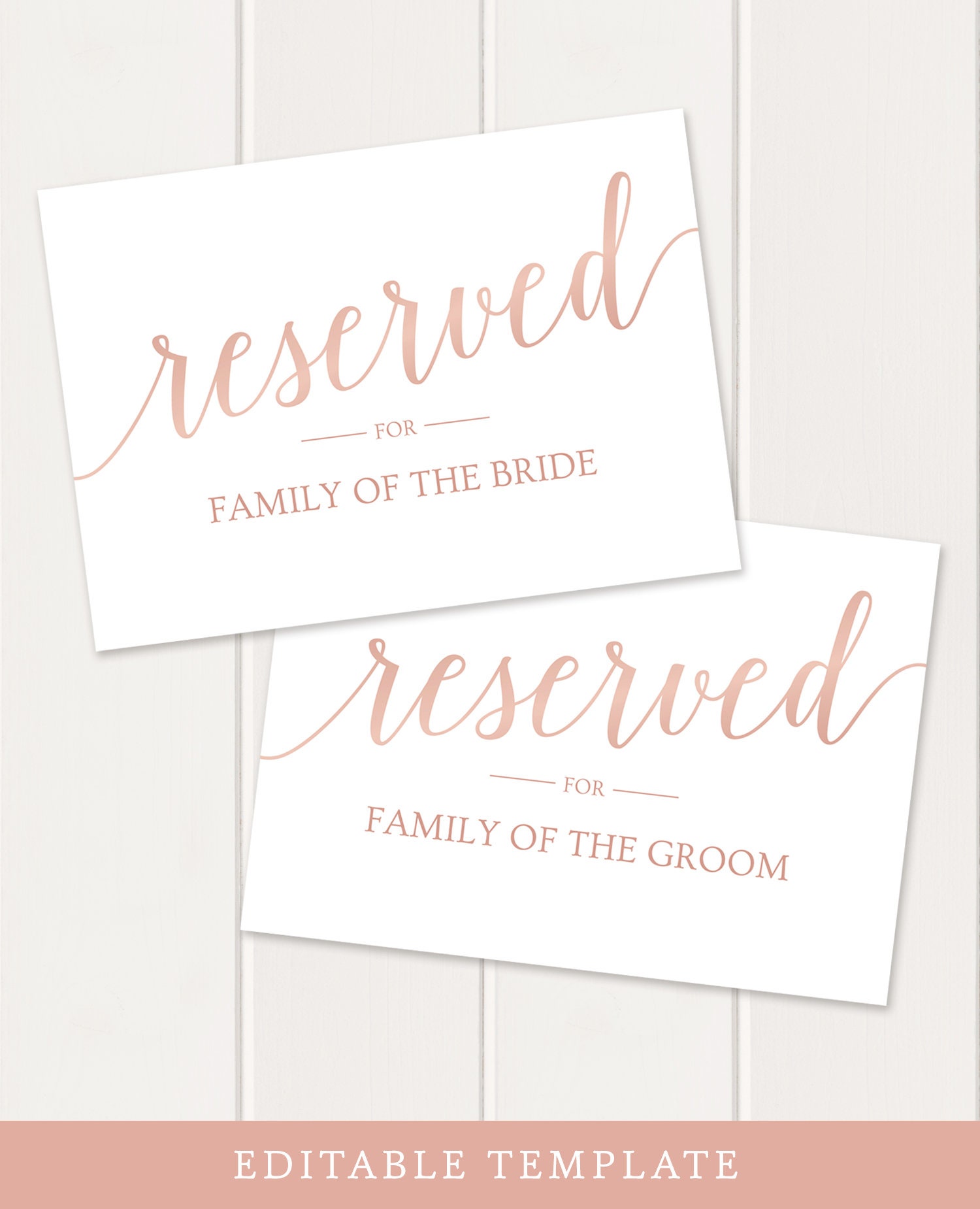 Reserved Table Sign Template Reserved Sign Wedding Rose Gold | Etsy
