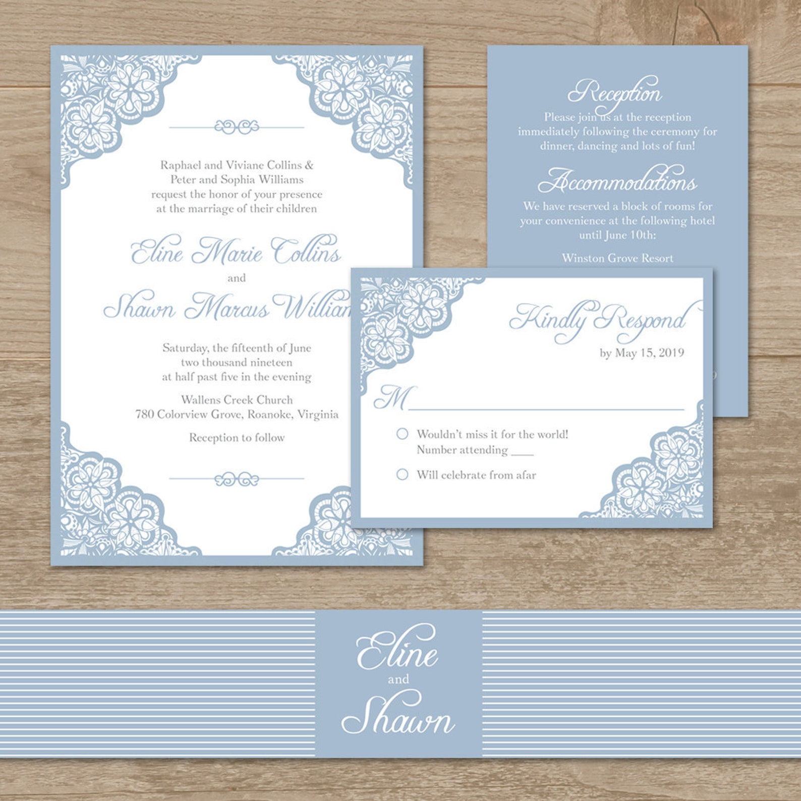 Light Blue Wedding Invitations Printable Lace Wedding | Etsy Australia