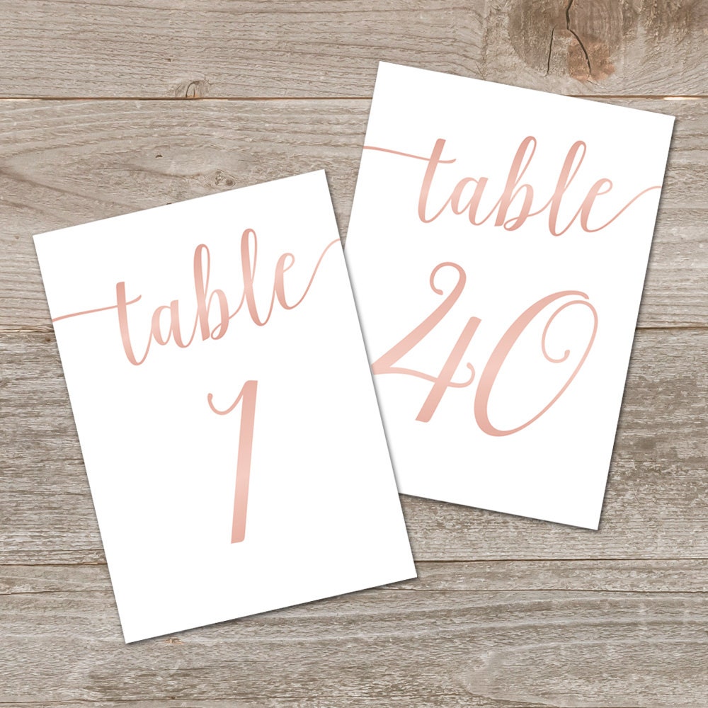 Rose Gold Table Numbers 1-40 / Printable Table Numbers Rose - Etsy