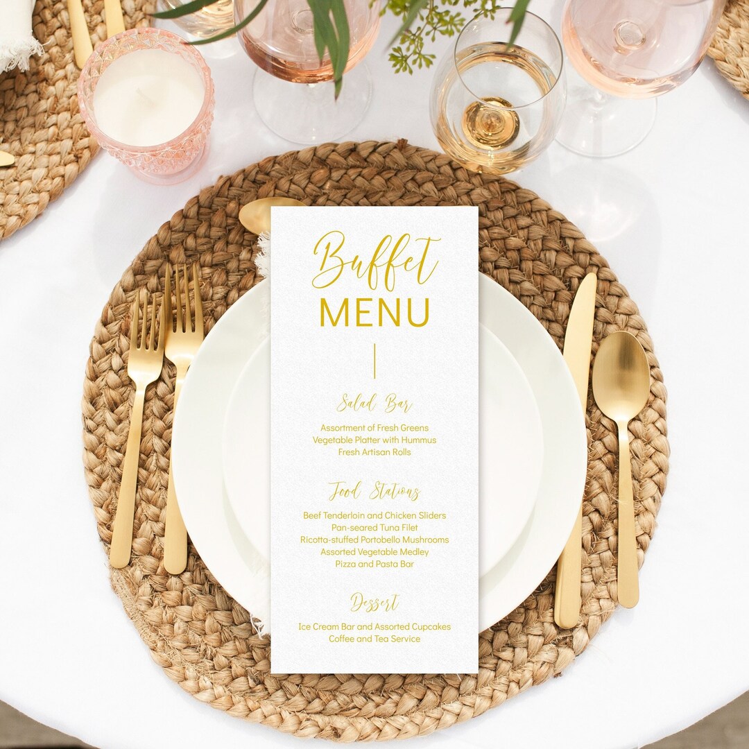 Gold Wedding Menu Template, Buffet Menu Cards, Editable, DIY, Modern - Etsy