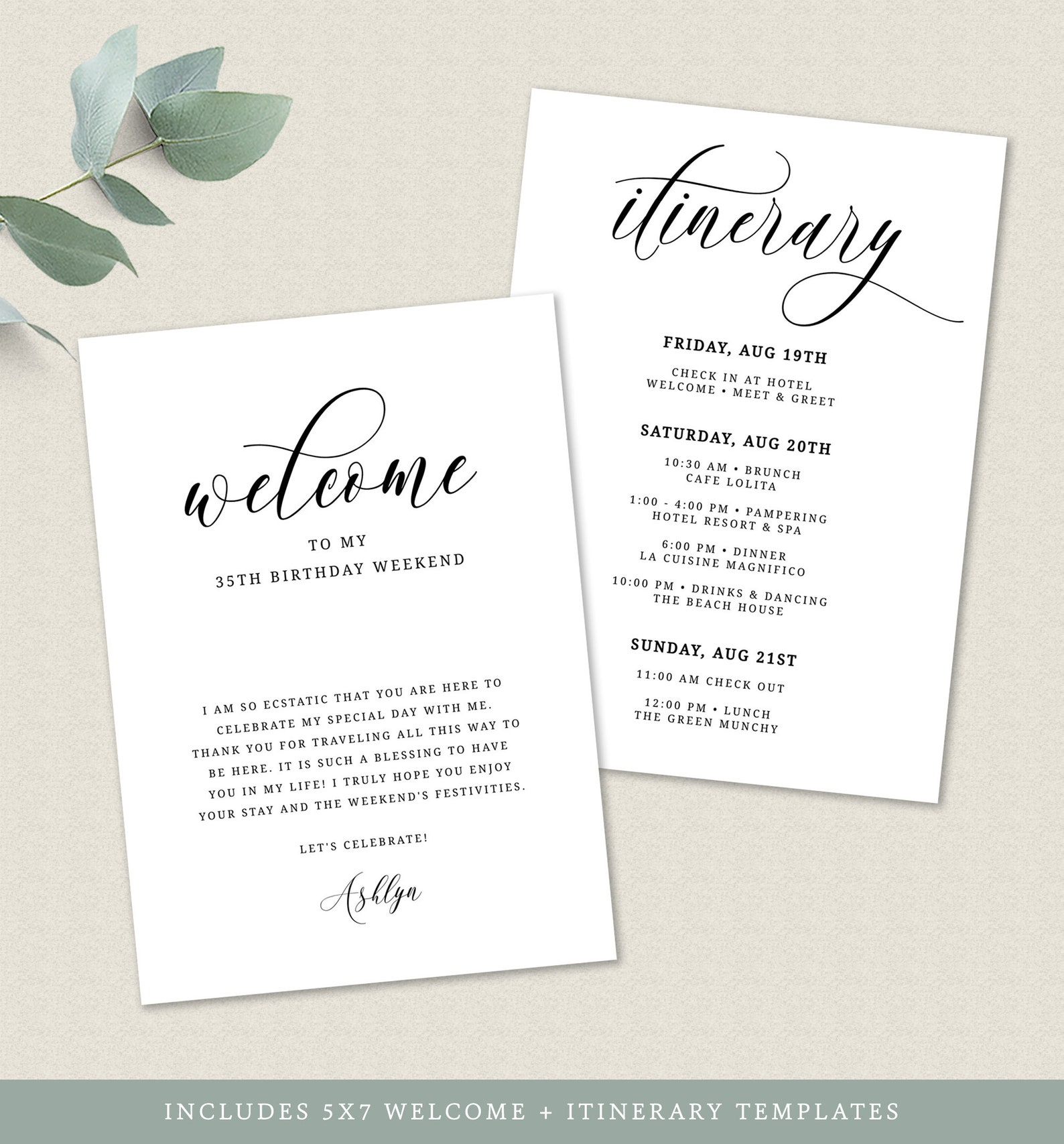 Weekend Itinerary Template Birthday Weekend Wedding - Etsy