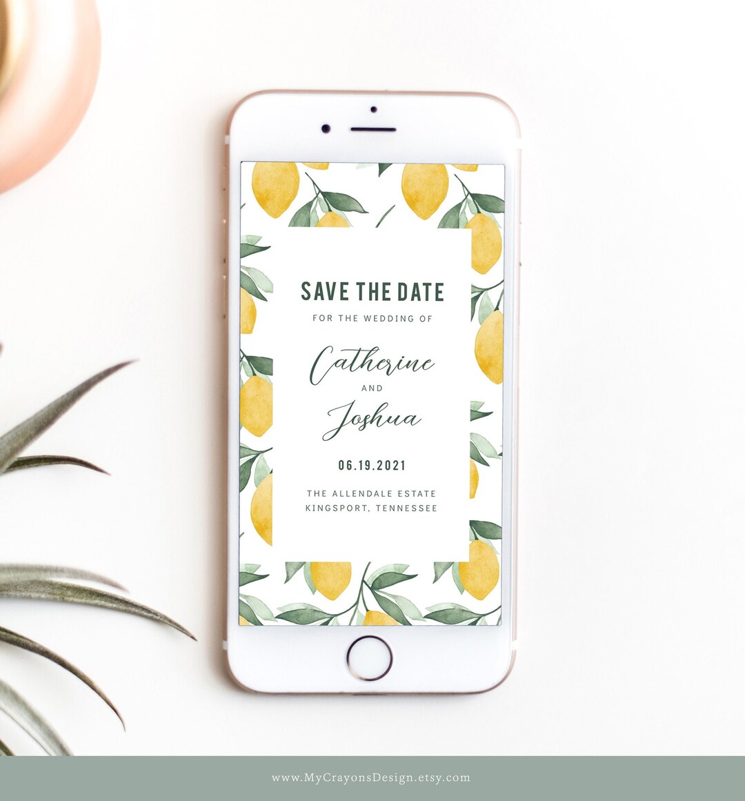 Lemon Save the Date Template, Text Invitation, Citrus Save the Dates ...