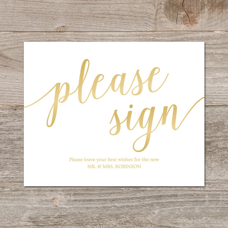 Gold Wedding Guest Book Sign Printable / Please Sign Guest - Etsy