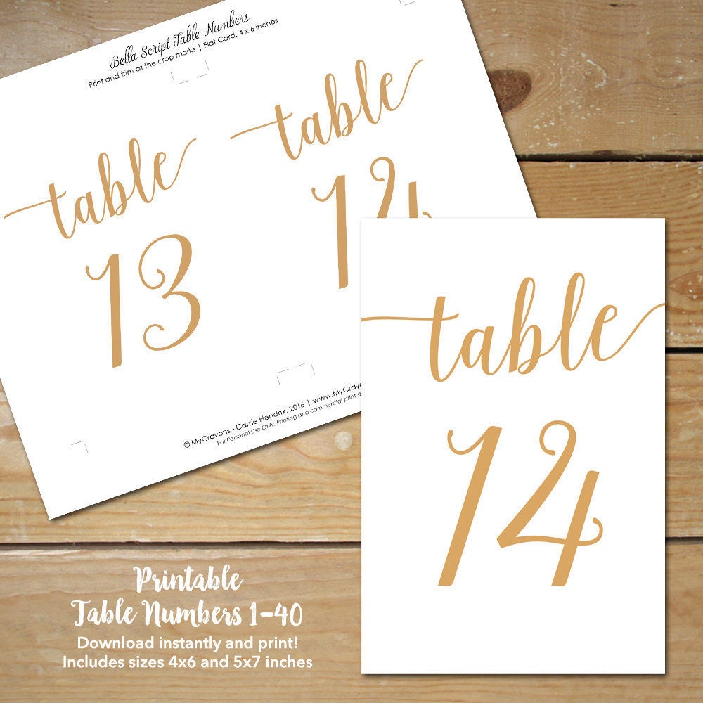 Gold Table Numbers Printable 1-40 Caramel Gold Wedding Table | Etsy ...