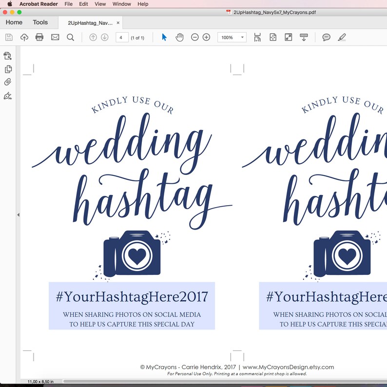 Navy Wedding Hashtag Sign Printable / Editable Hashtag - Etsy