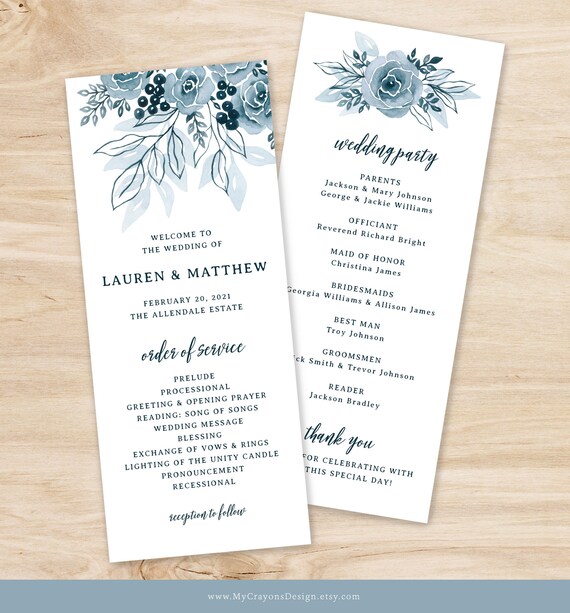 Blue Paper Wedding Program Choosing A Wedding Program Dotellabelle