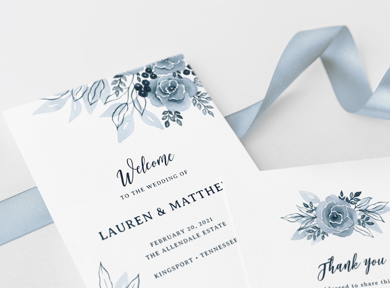 Dusty Blue Wedding Program Template Folded Wedding Ceremony - Etsy