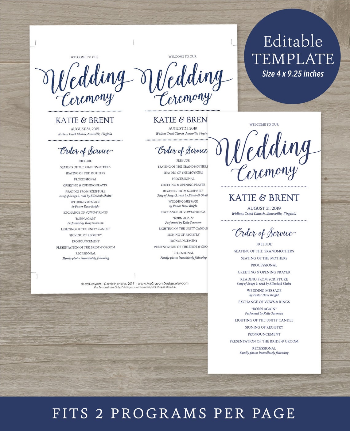 Wedding Programs Instant Download / Wedding Ceremony Program / - Etsy