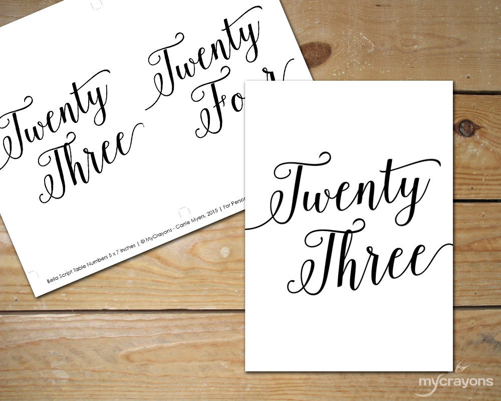 Bella Script Table Numbers 1-30 // Printable Black and White | Etsy