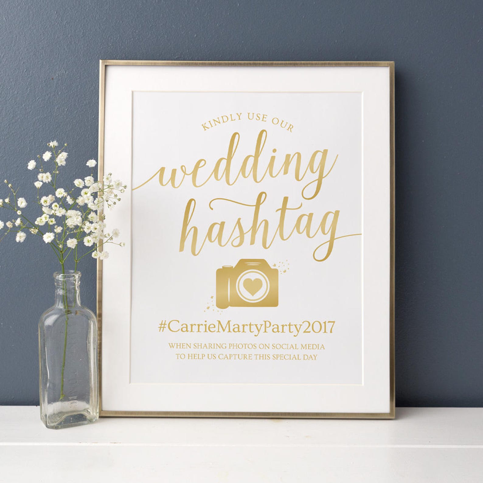 Gold Wedding Hashtag Sign / Printable Hashtag Sign / Editable - Etsy